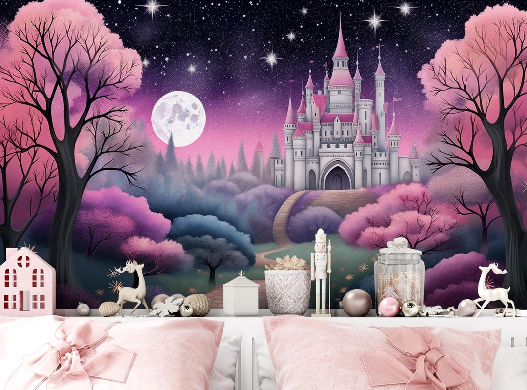 Fairy Tale Castle and Pink Forest Wallpaper - Magical Design for Kids ...