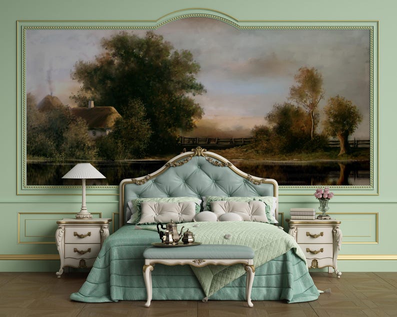 Rustic Lake House Wallpaper: Tranquil Countryside Scene, Peel and Stick ...
