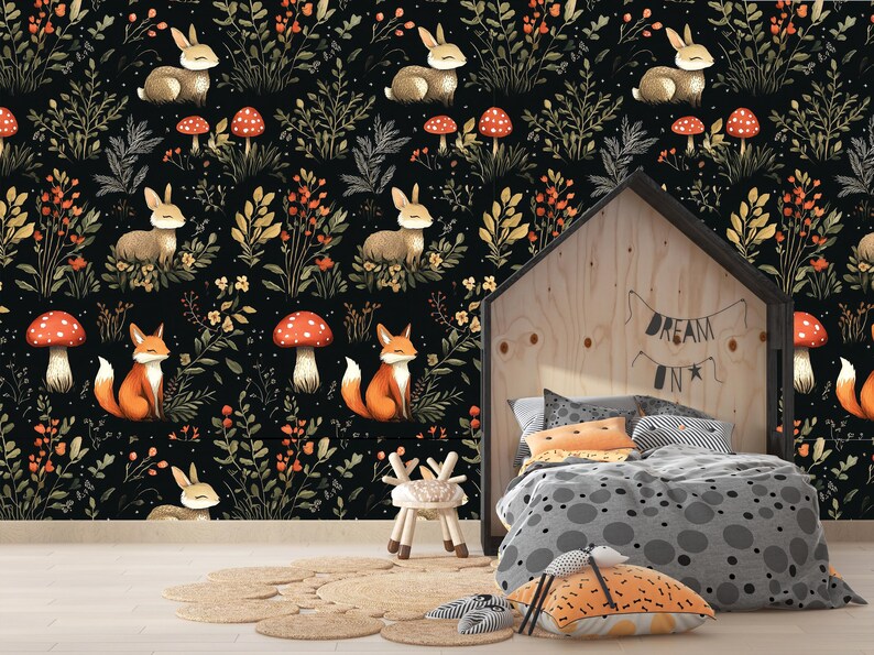 Woodland Creatures & Mushrooms Wallpaper – Cozy Forest Animal Theme ...
