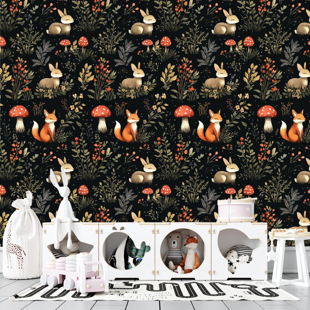 Woodland Creatures & Mushrooms Wallpaper – Cozy Forest Animal Theme ...