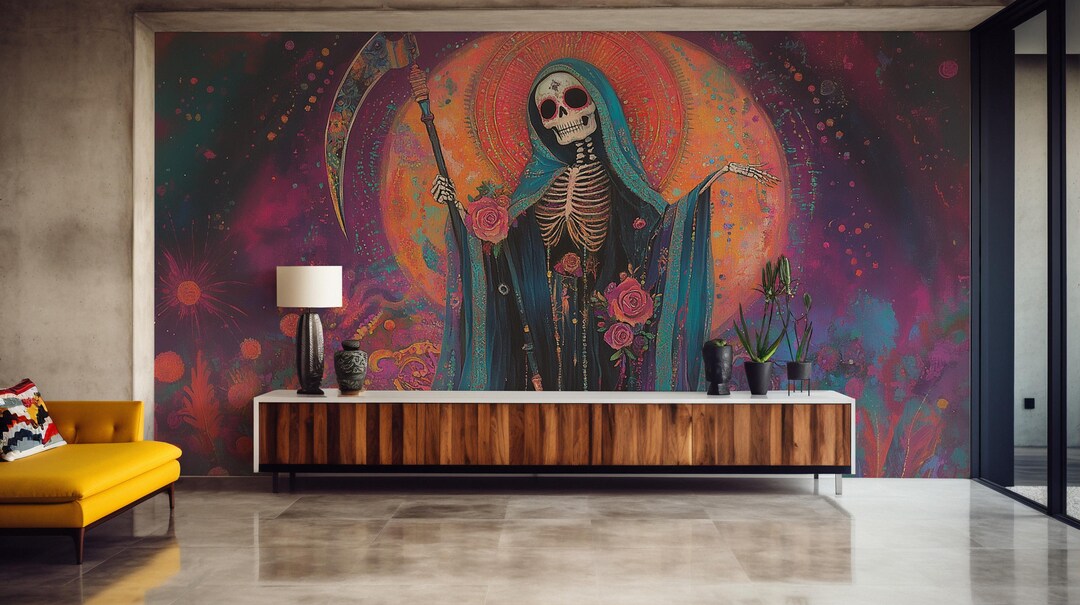 Floral Skeleton Goddess Wallpaper: Mystic Skull Art (peel and Stick) - Etsy