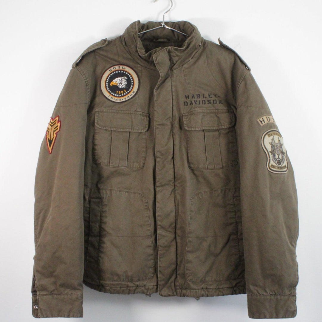 Vintage Harley Davidson Military Field Jacket W/ Eagle Patch Olive ...