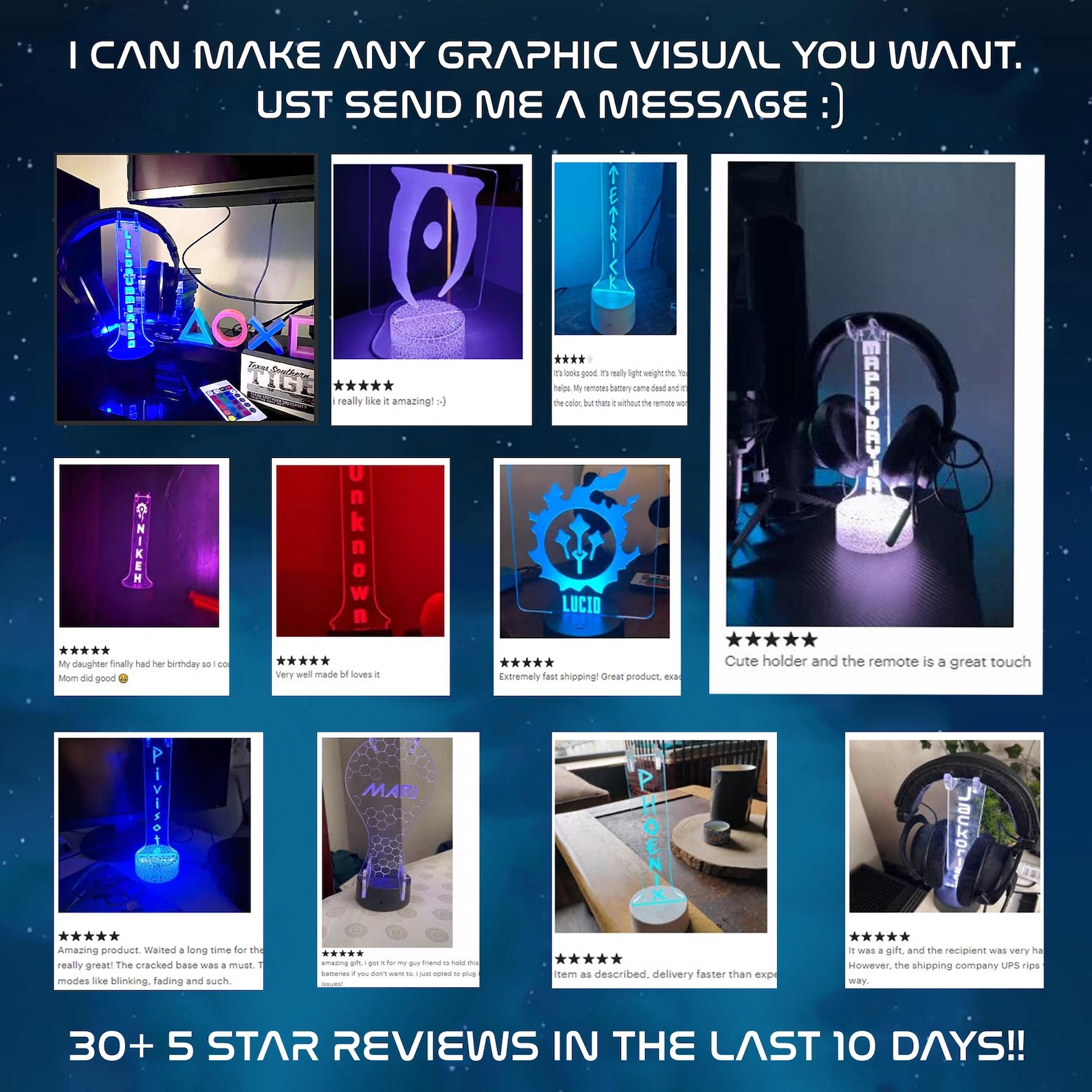 Personalized Led Headphone Stand, Streamer Headset Holder Stand ...