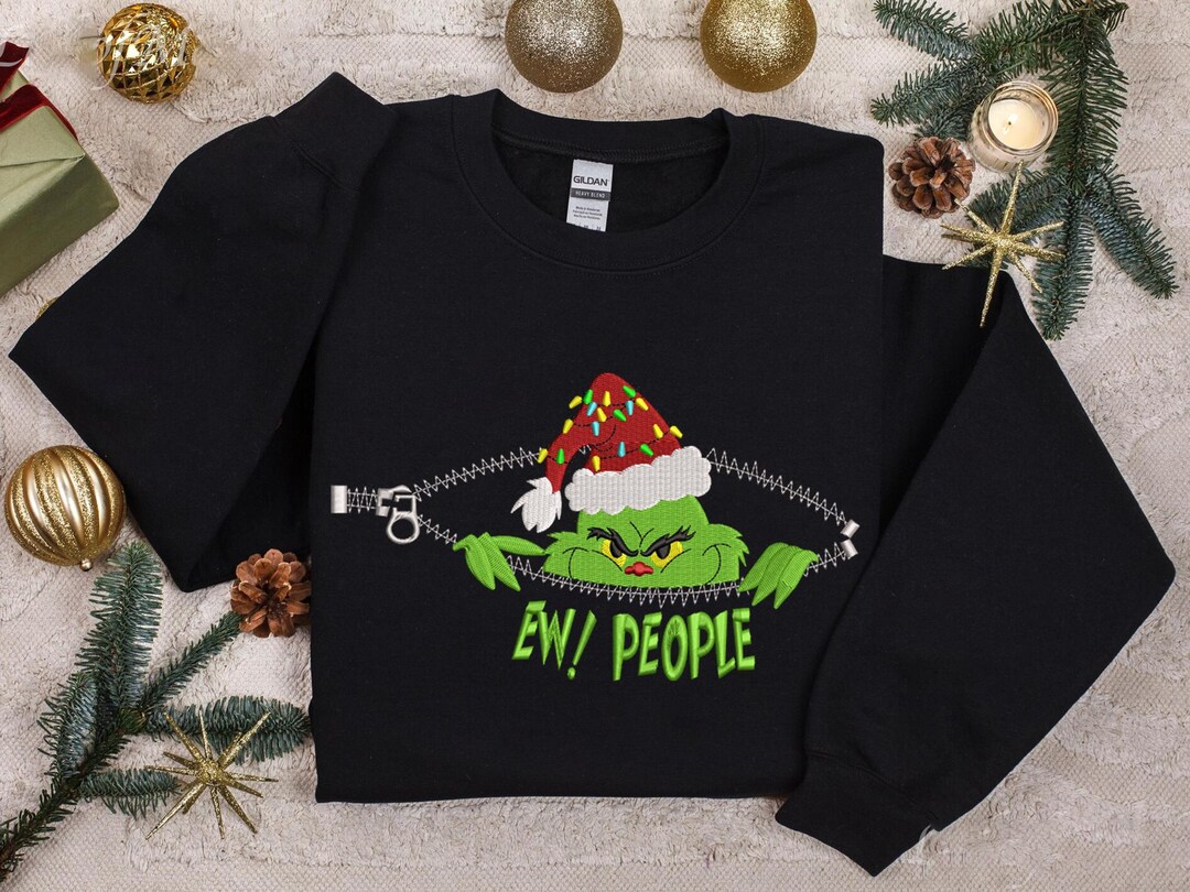 Eww People Embroidery Sweatshirt,christmas Embroidery Shirt, Green ...