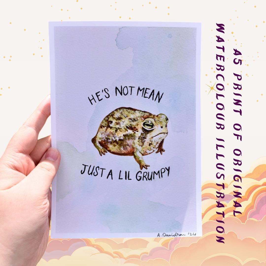 Desert Rain Frog Art Print He's Not Mean Just a Lil Grumpy Watercolour ...