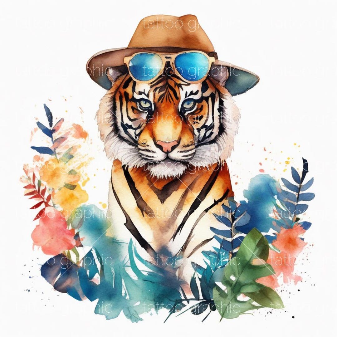 Cool Tiger Clipart | Tiger in Sunglasses Images | 12 Watercolor Clip ...