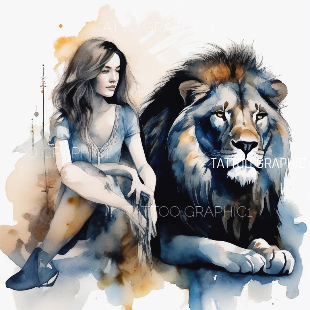 Native American Inspired Tattoo Design: High Quality Girl & Lion PNG ...