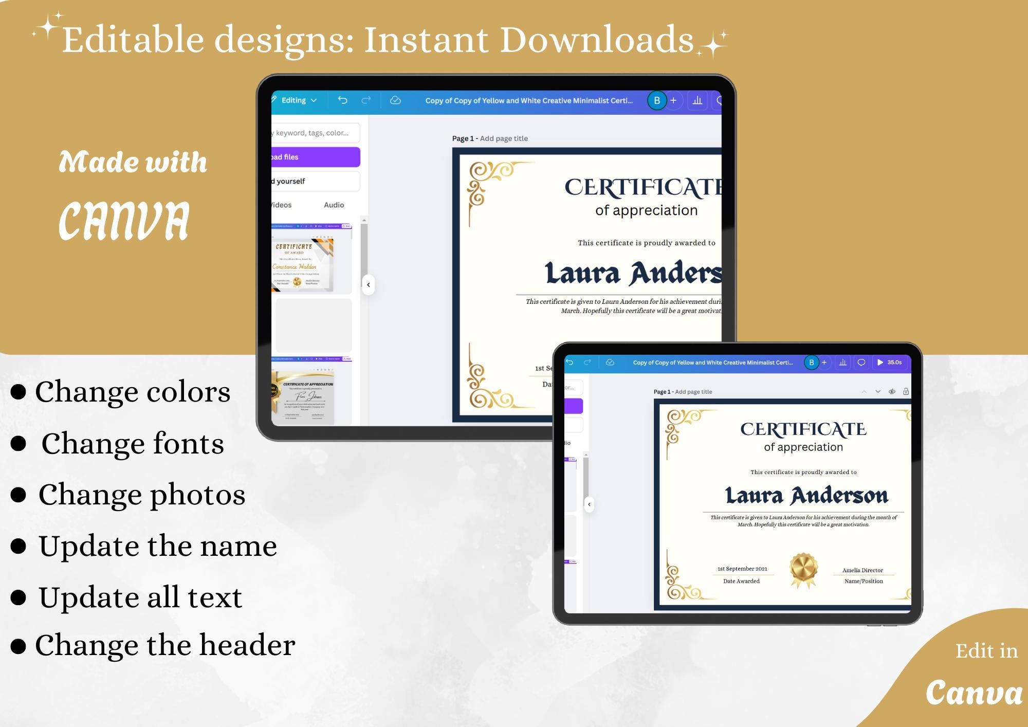 Editable Certification Template for Professional Award | Customizable ...