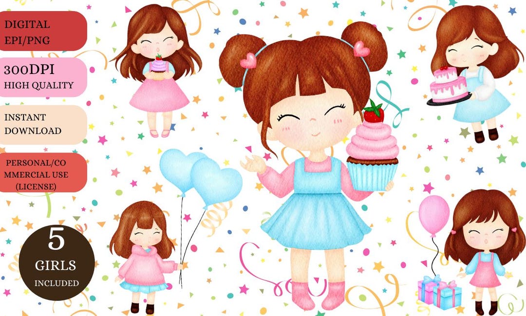 Little Birthday Clipart - Birthday Girl Party Accessories, Cute PNG ...