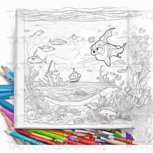 50 Pages Ocean Scene Coloring Book for Adults & Kids - Relax With Sea ...