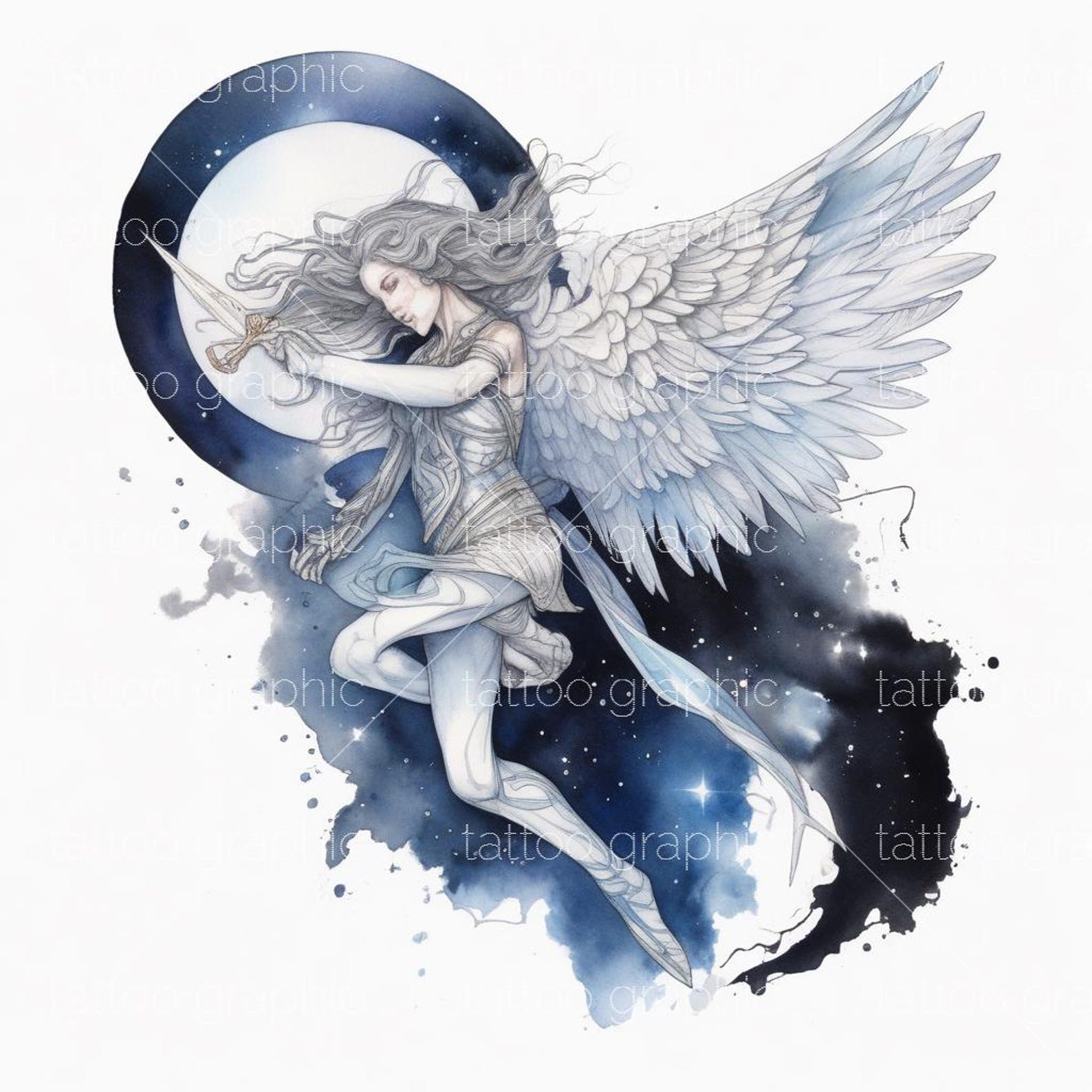 Celestial Feather Tattoo Design Sketch - Unique Starry Angel Ink, PNG ...