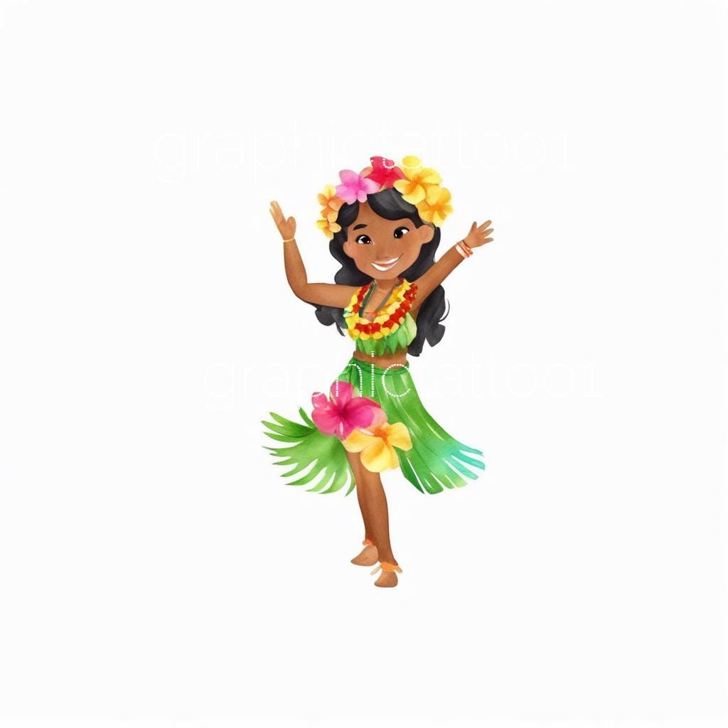 Hawaiian Hula Girl Clipart Watercolor Tropical Beach PNG Bundle Luau ...