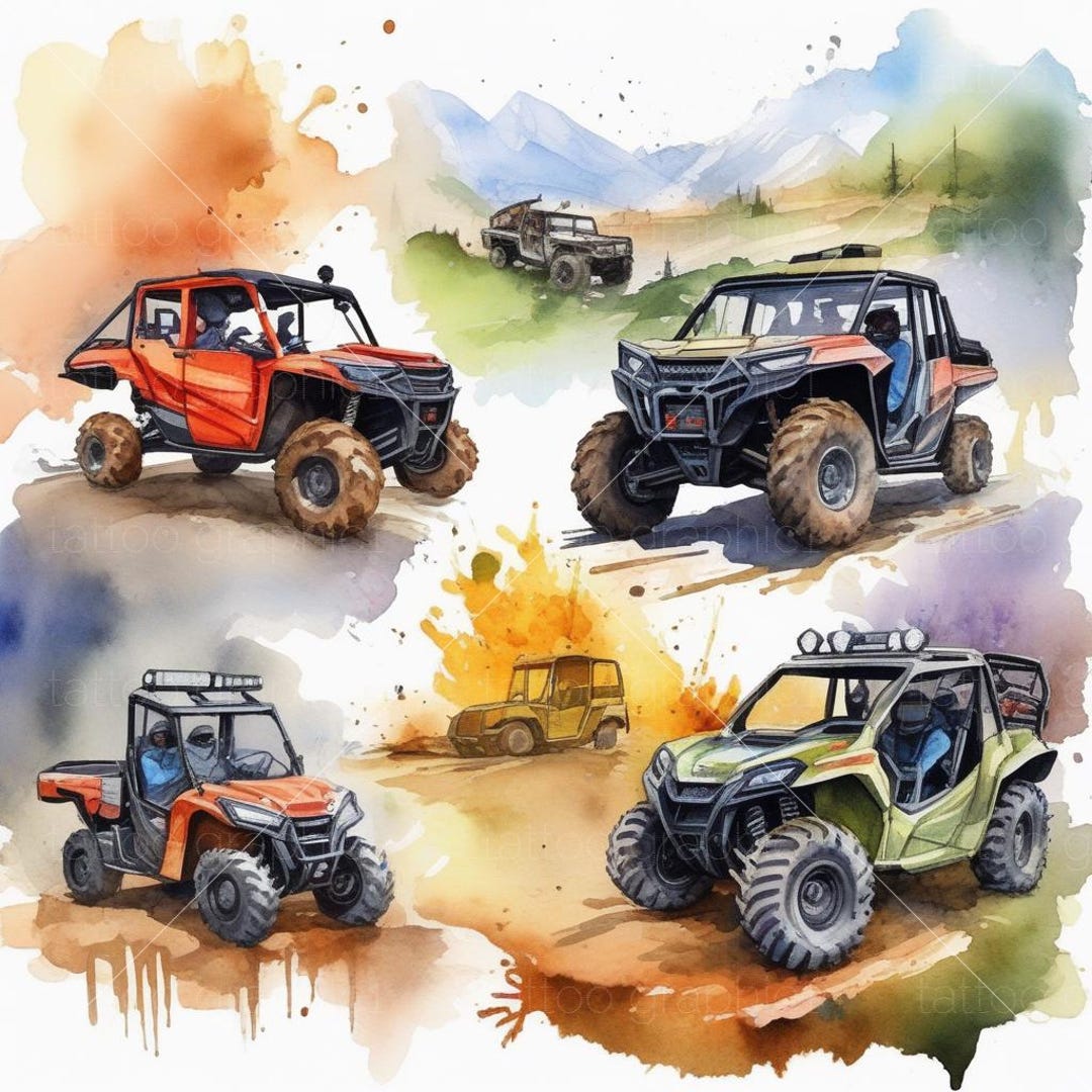 Vibrant UTV Illustrations - Set of 10 Watercolor Utility Task Vehicle ...