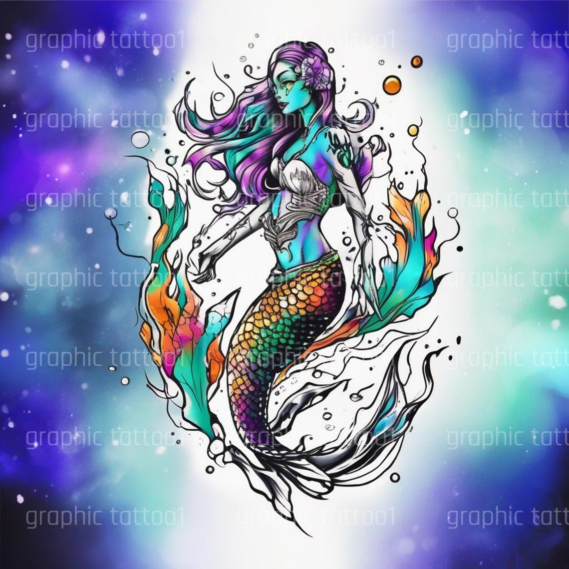 Unique Mermaid Tattoo Design - Download High Resolution Digital Art PNG ...