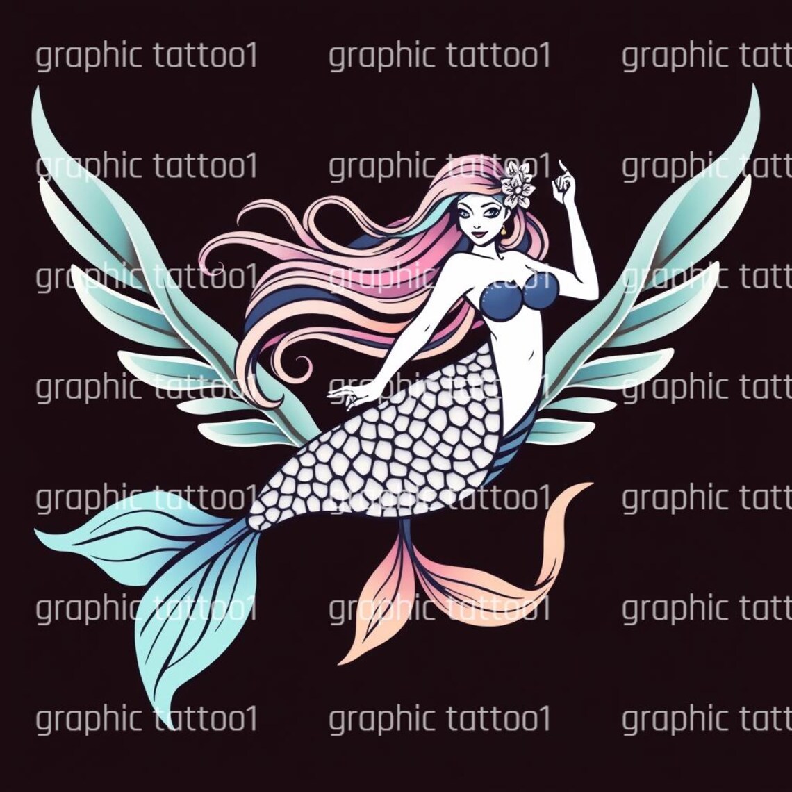 Mermaid Tattoo Designs - 5 Unique High Quality PNG Digital Downloads ...
