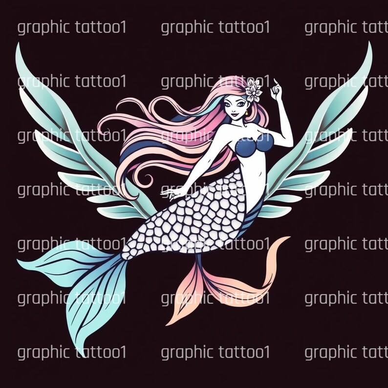 Mermaid Tattoo Designs - 5 Unique High Quality PNG Digital Downloads ...