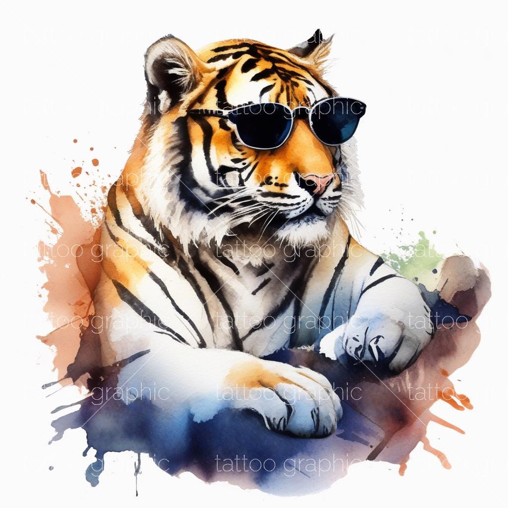 Cool Tiger Clipart | Tiger in Sunglasses Images | 12 Watercolor Clip ...