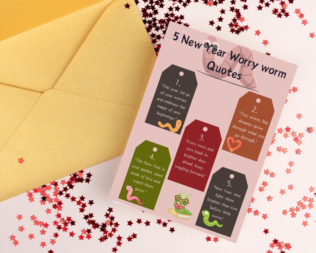 5 New Year Worry Worm Quotes Instant Download, Digital Wall Art Prints ...