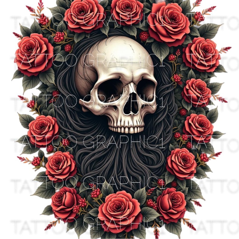 Gothic Floral Skull Clipart Set - Tattoo Style Pngs for Crafting ...