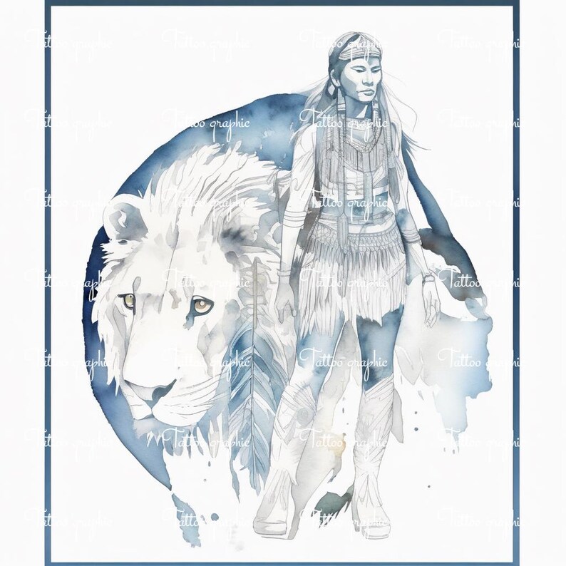 Native American Inspired Tattoo Design - High Quality Girl & Lion PNG ...