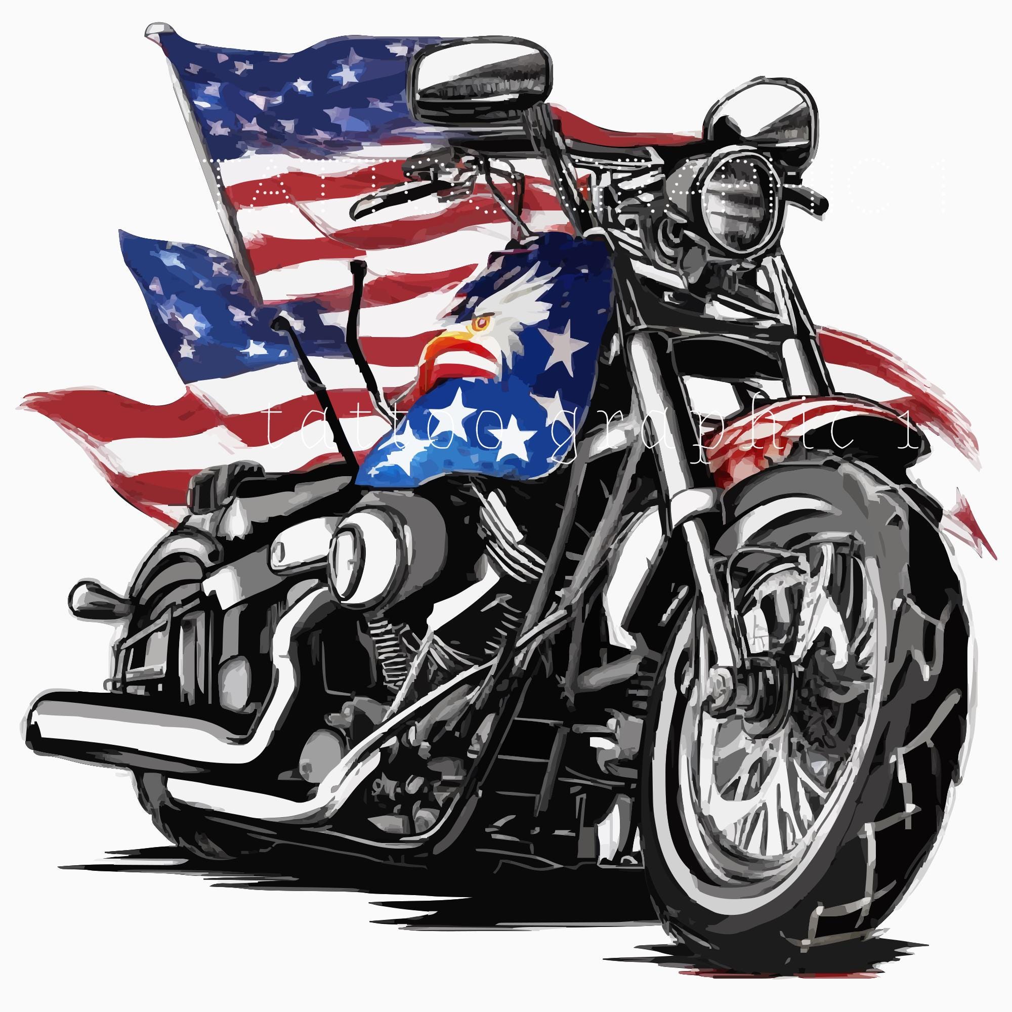 Motorcycle USA Flag PNG | Biker Chopper Clip Art for T-shirts & Mugs ...