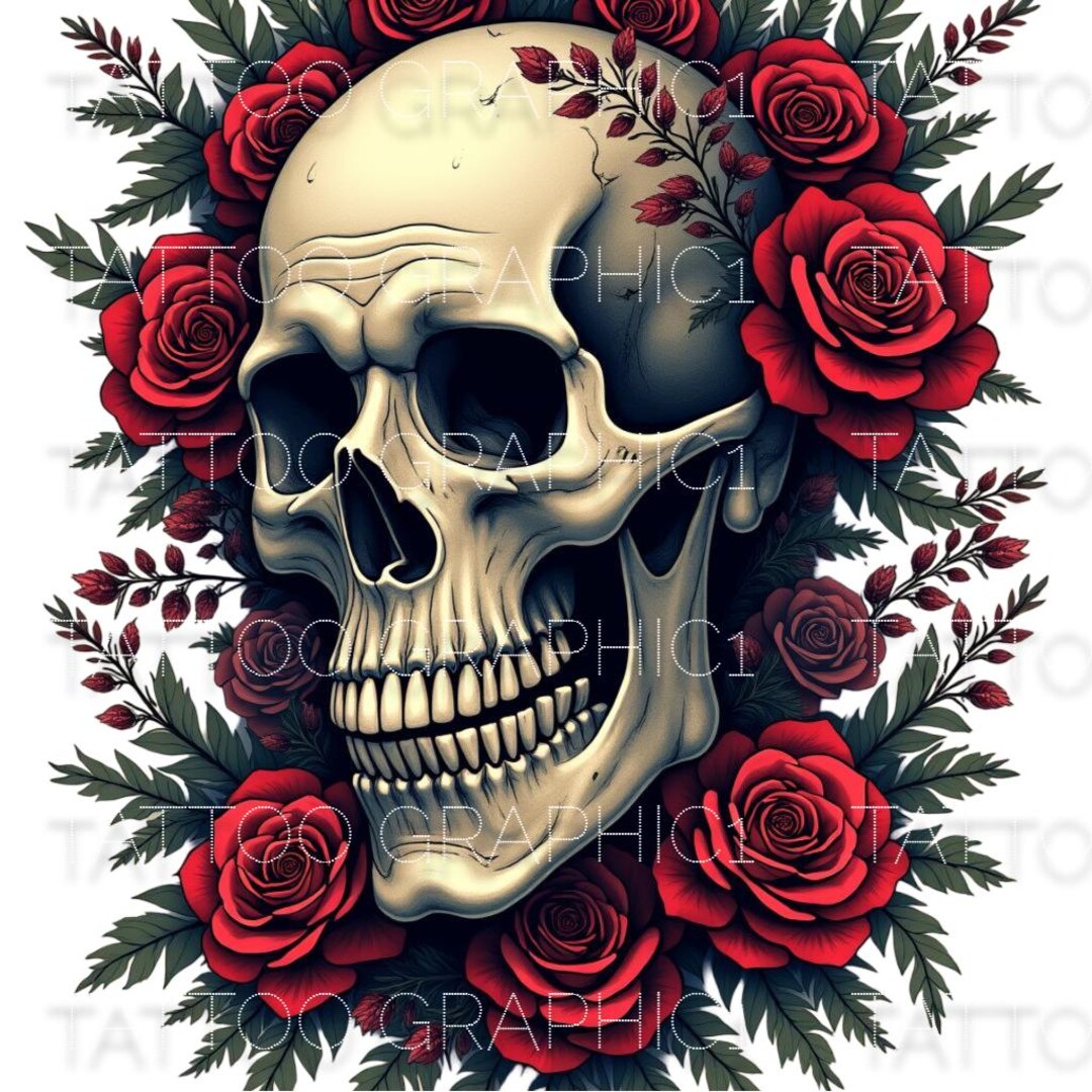 Gothic Floral Skull Clipart Set - Tattoo Style Pngs for Crafting ...