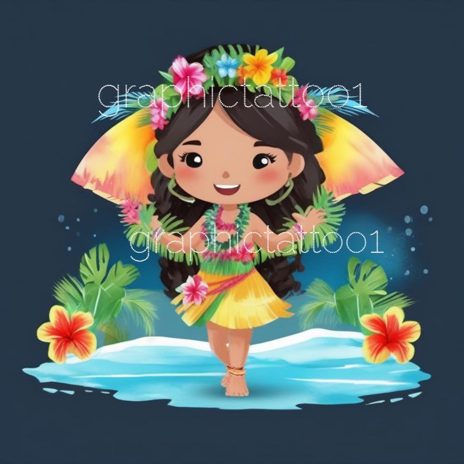 Hawaiian Hula Girl Clipart Watercolor Tropical Beach PNG Bundle Luau ...