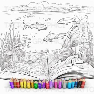 50 Pages Ocean Scene Coloring Book for Adults & Kids - Relax With Sea ...