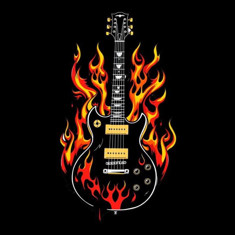 Guitar Flames Vector SVG and PNG Files | Rock Guitar Clipart | Instant ...