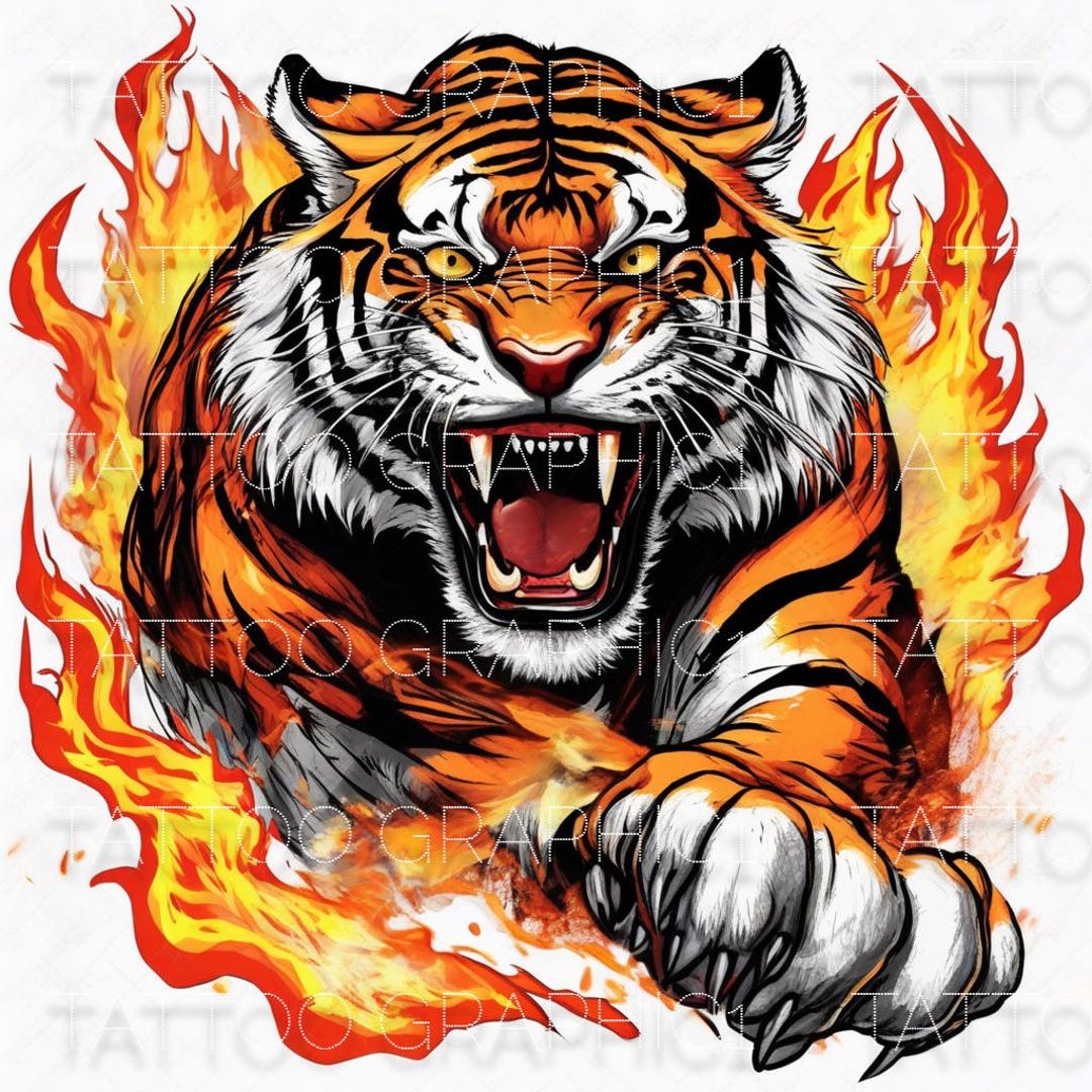 10 Fire Tiger Artwork PNG - Vibrant Digital Print for Wearables, Unique ...