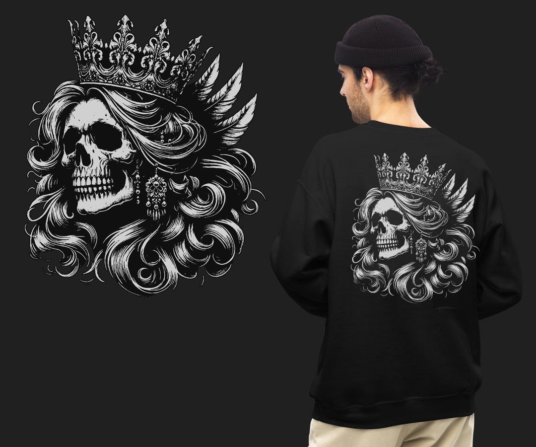 Trendy Skeleton Queen Tattoo Design | Messy Bun Skull Clipart and ...