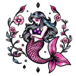 Mermaid Tattoo Designs - 5 Unique High Quality PNG Digital Downloads ...