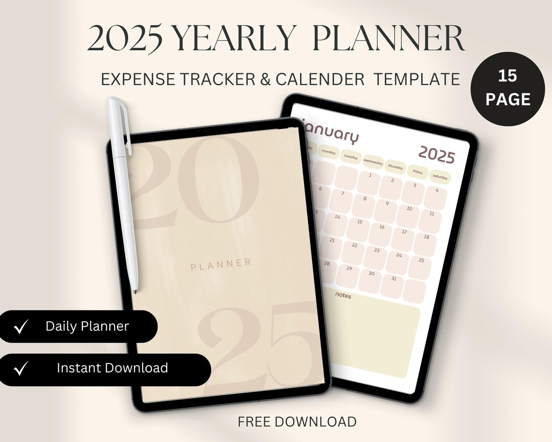 15 Pages 2025 Yearly Planner || Customizable Digital Year Planner ...