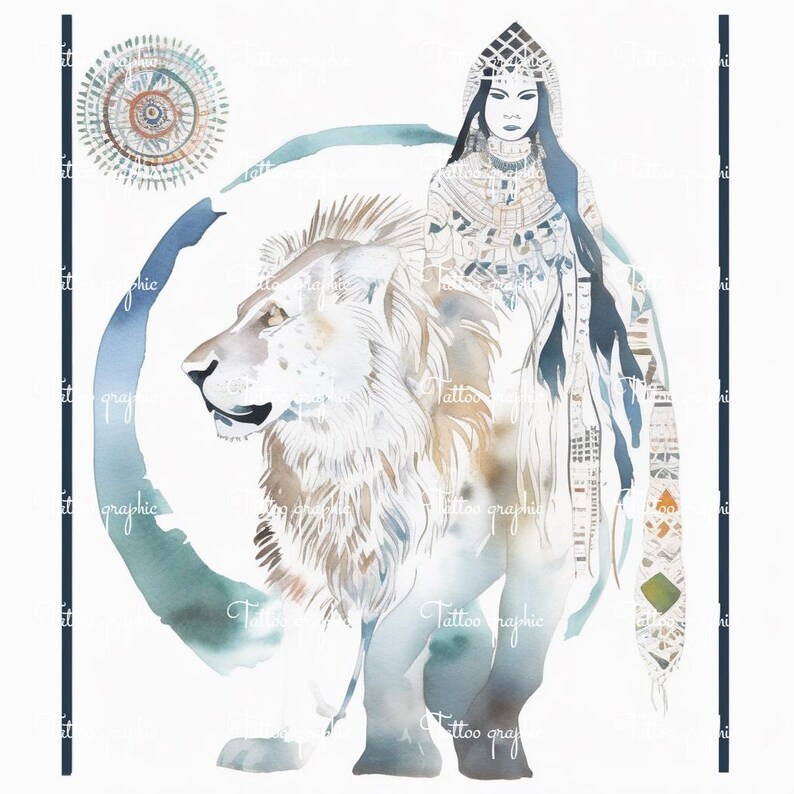 Native American Inspired Tattoo Design - High Quality Girl & Lion PNG ...