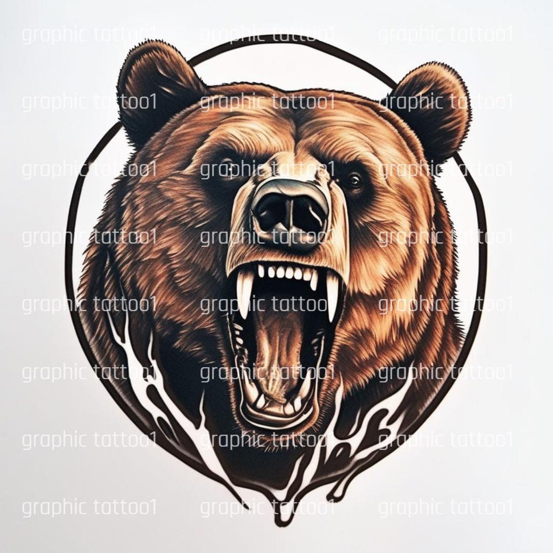 Roaring Bear Temp Tattoo - Realistic Ursa Ink Art for Animal Lovers ...