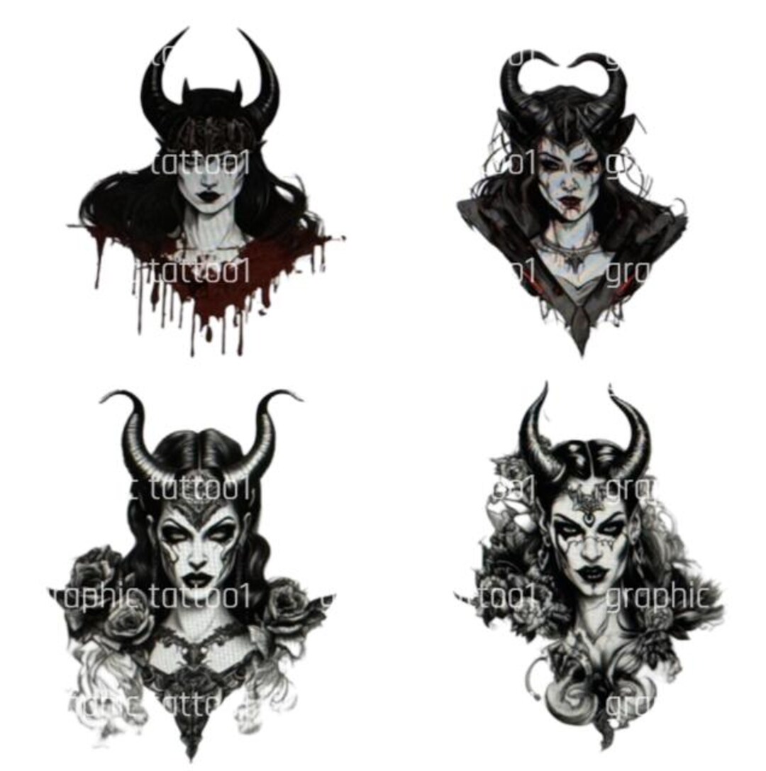 Devil Woman Design | High Resolution Printable Tattoo Art | Digital ...