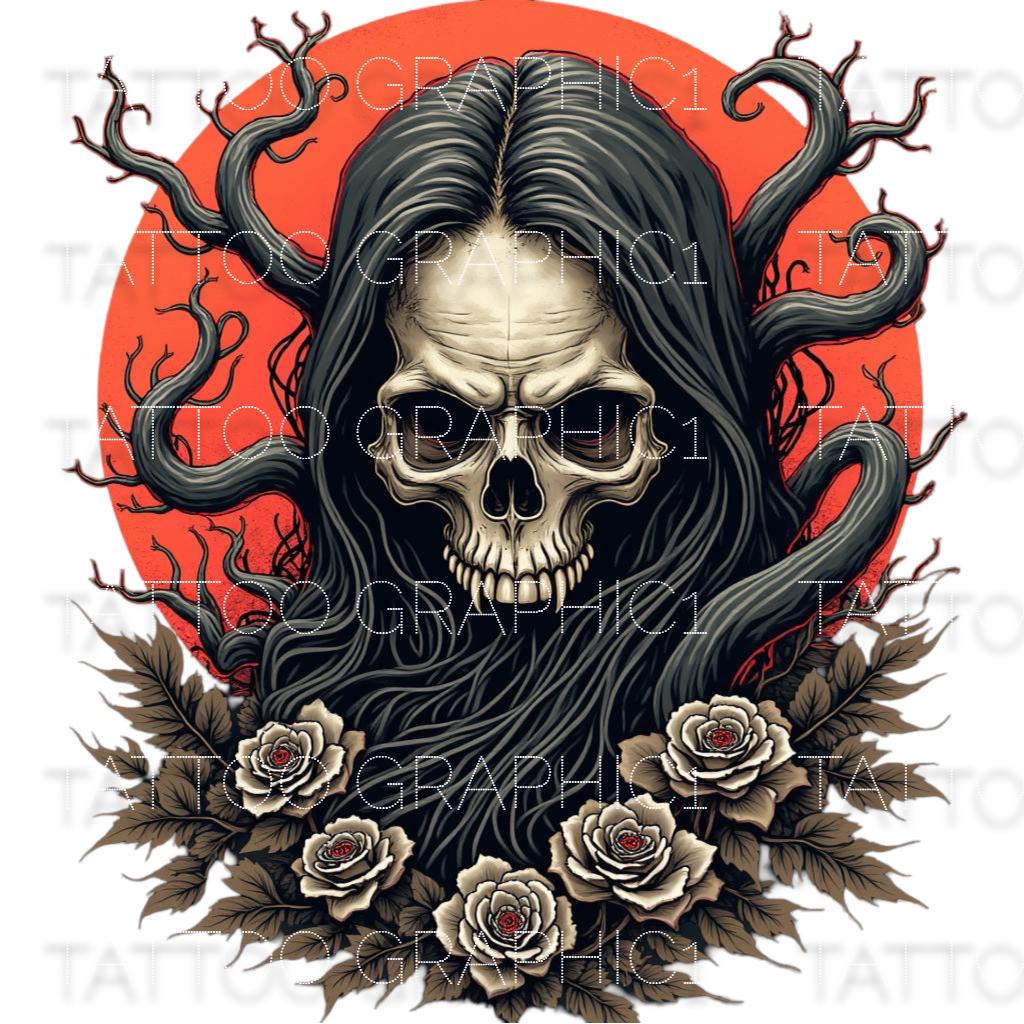 Gothic Floral Skull Clipart Set - Tattoo Style Pngs for Crafting ...