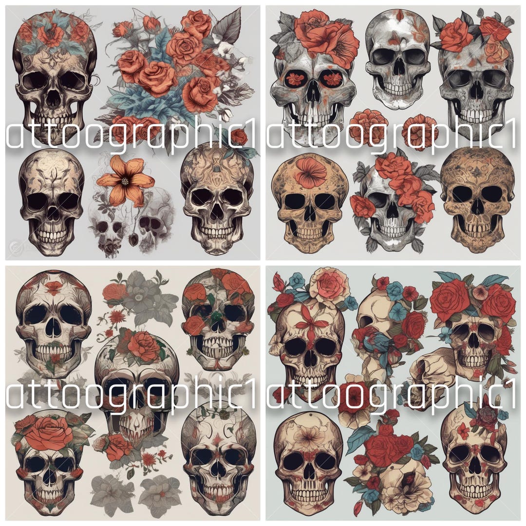 Funny Skull Tattoo SVG Bundle | Aesthetic Devil Deadhead Clipart and ...