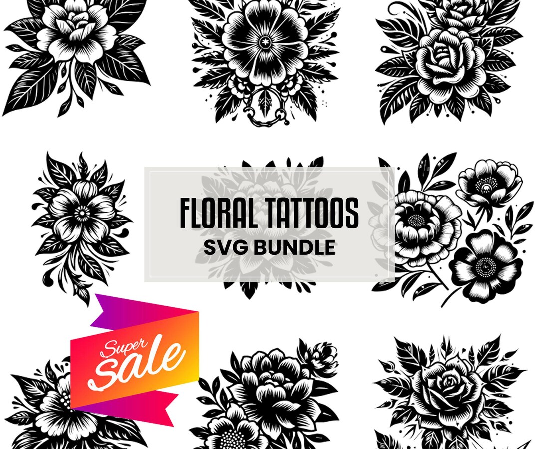 Exquisite Floral Tattoo Designs SVG Bundle for Crafters & Artists ...