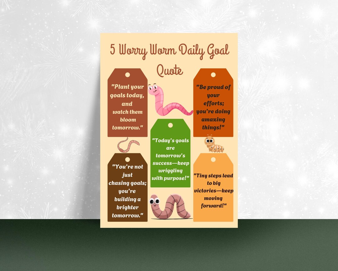 Inspirational Worry Worm Daily Goal Quotes Set, Motivational Planner ...