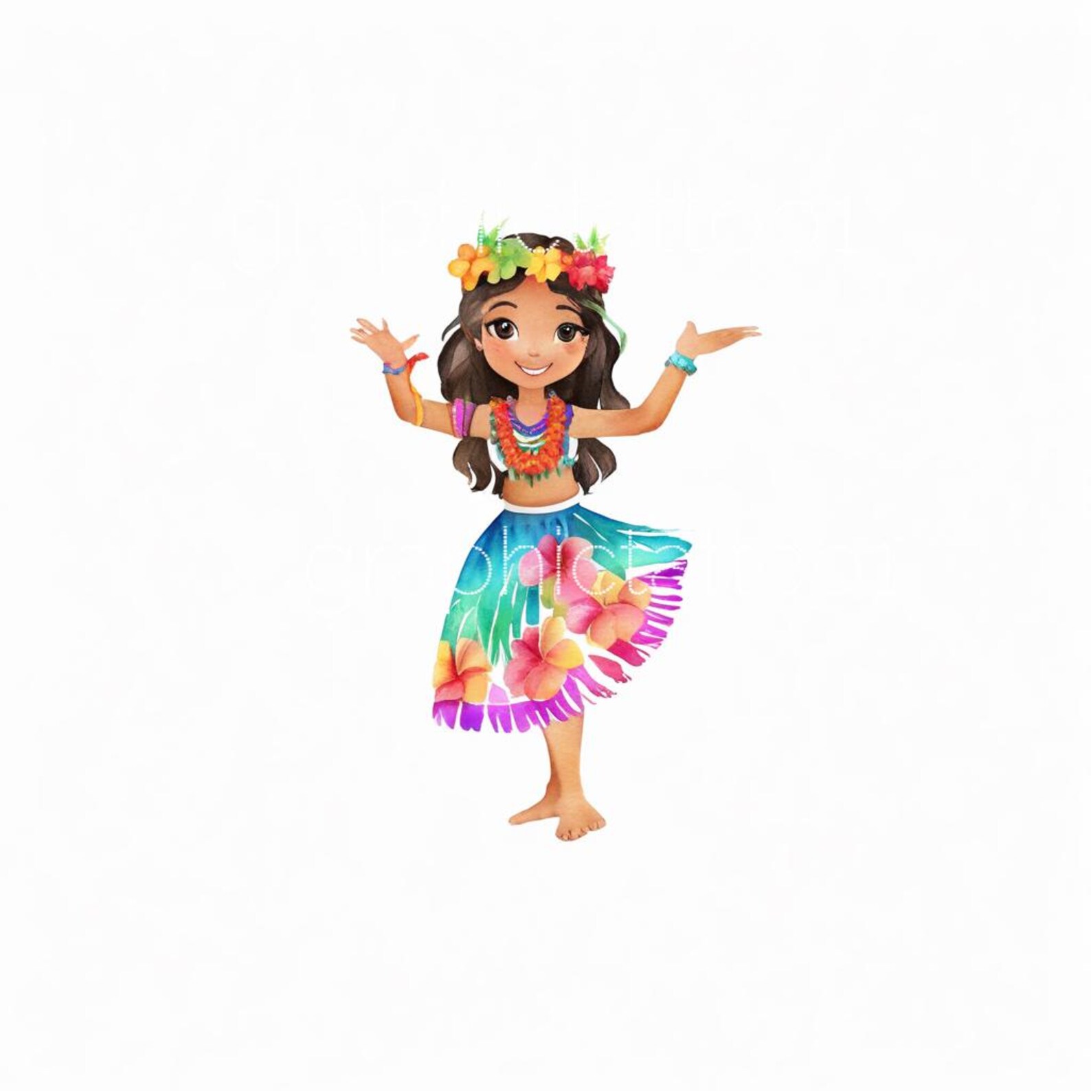 Hawaiian Hula Girl Clipart Watercolor Tropical Beach PNG Bundle Luau ...