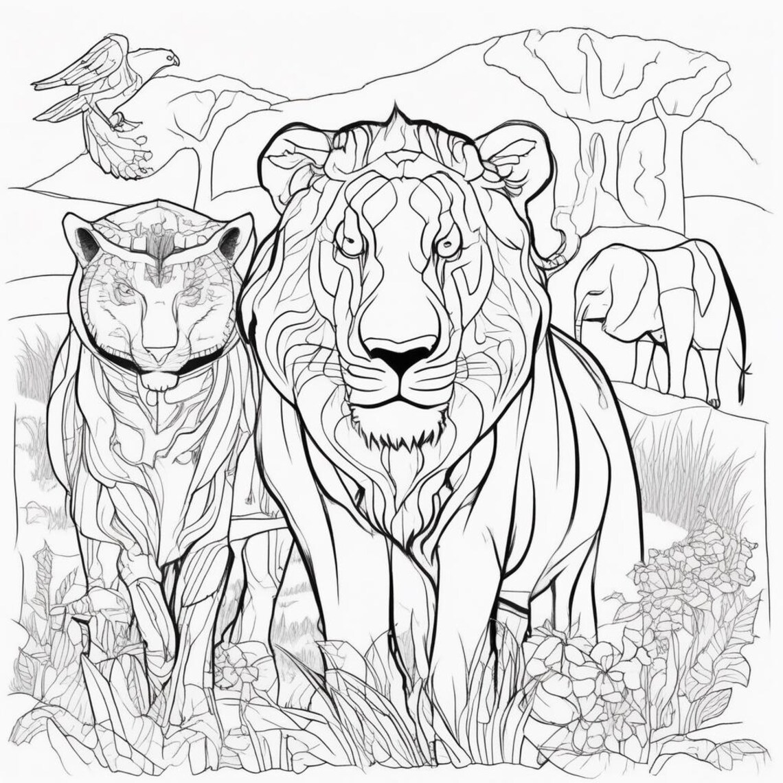 100 Animals Coloring Book - Adult Coloring Book With Lions, Elephants ...