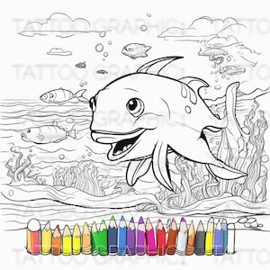 50 Pages Ocean Scene Coloring Book for Adults & Kids - Relax With Sea ...