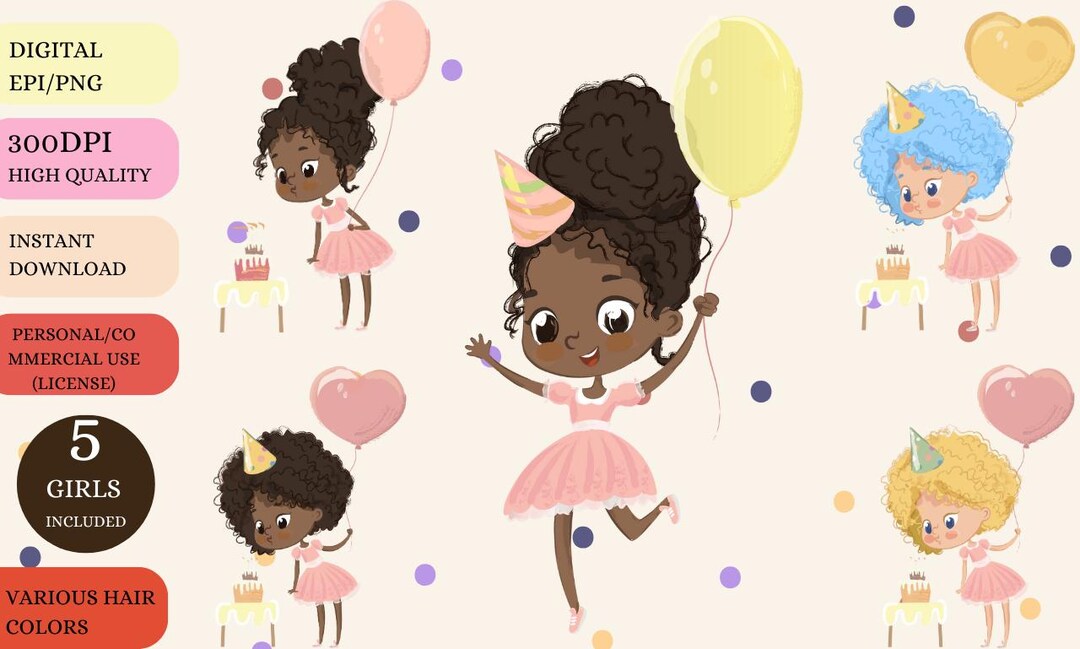 Birthday Girl Clipart - Cute Party PNG, Vector Dance Party Graphics ...