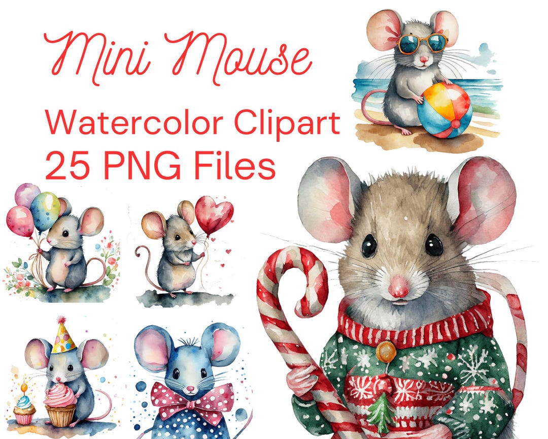 Whimsical Watercolor Mouse Clipart Bundle for DIY Crafts & Digital ...