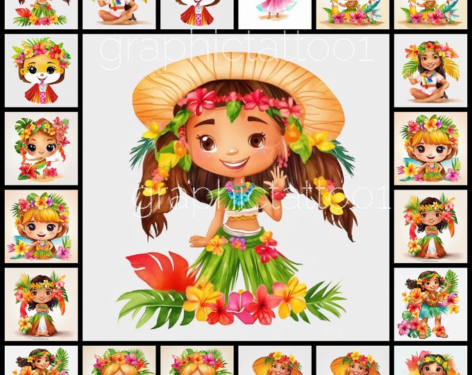 Cute Hawaiian Clipart - Hula Dance Clipart - Luau Clipart - Tropical ...