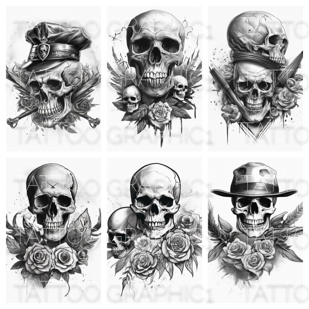 60 Unique Skull Tattoo Stamps Bundle for Procreate – Instant Floral ...