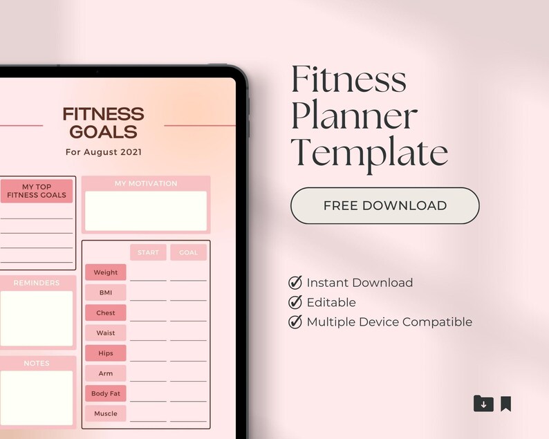 Fitness Goal Planner, 5 Pages Digital Tracker for Workout and Meal ...