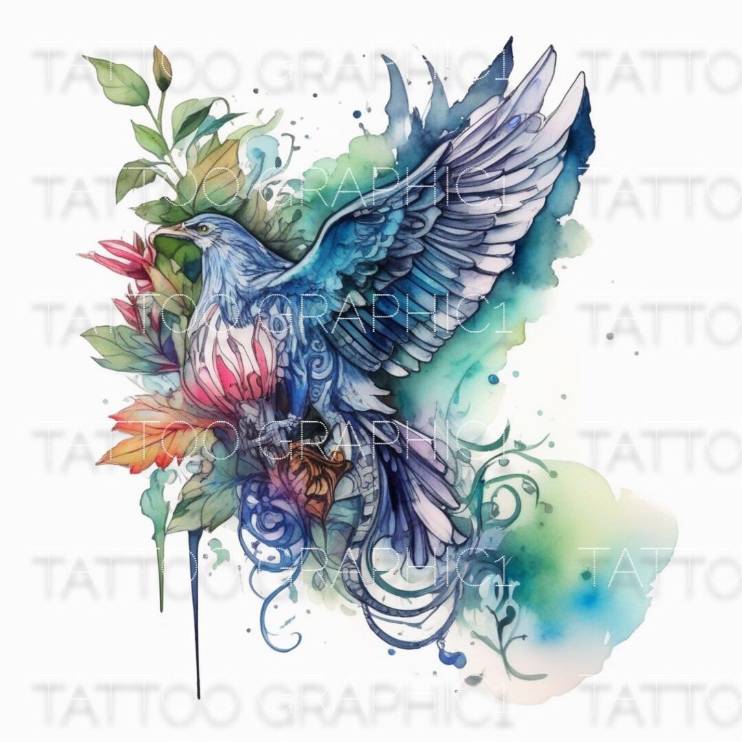 Bird and Flower Tattoo Clipart Bundle Unique Minimalist & Geometric SVG ...