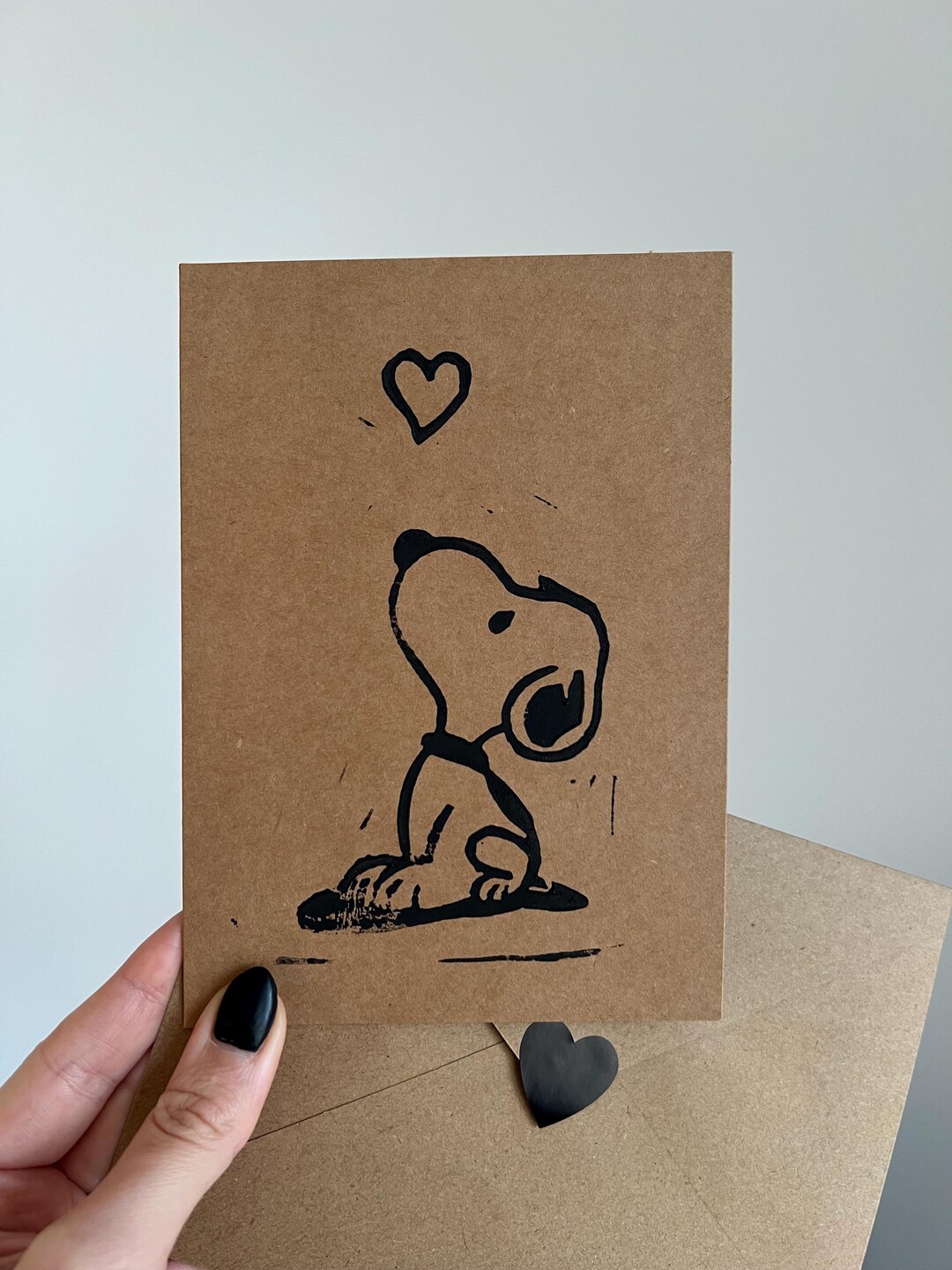 Snoopy & Heart Lino Print Greetings Card - Valentines Card - Etsy